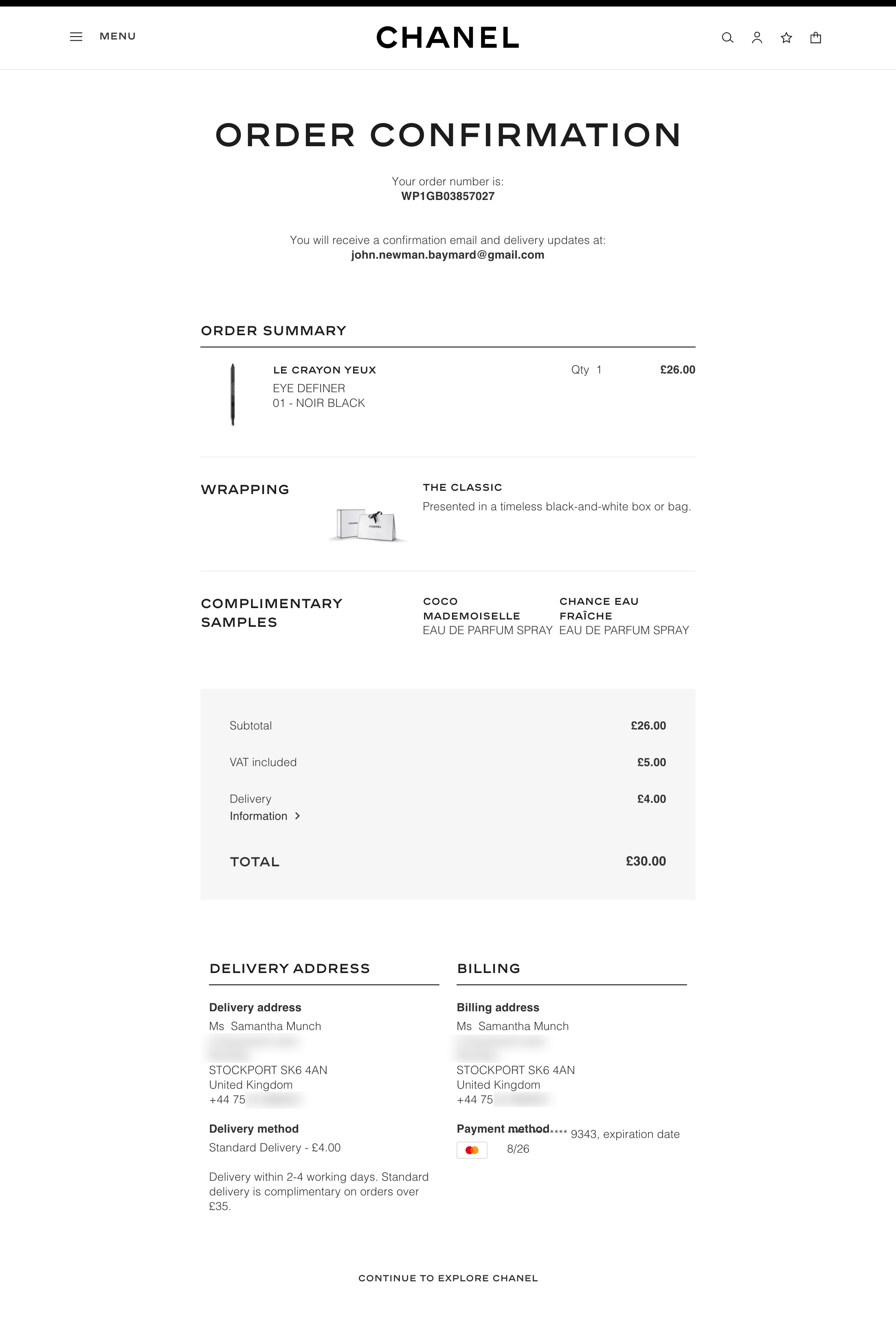 Chanel’s Receipt / Order Confirmation – 28 of 577 Receipt / Order Confirmation Examples ...